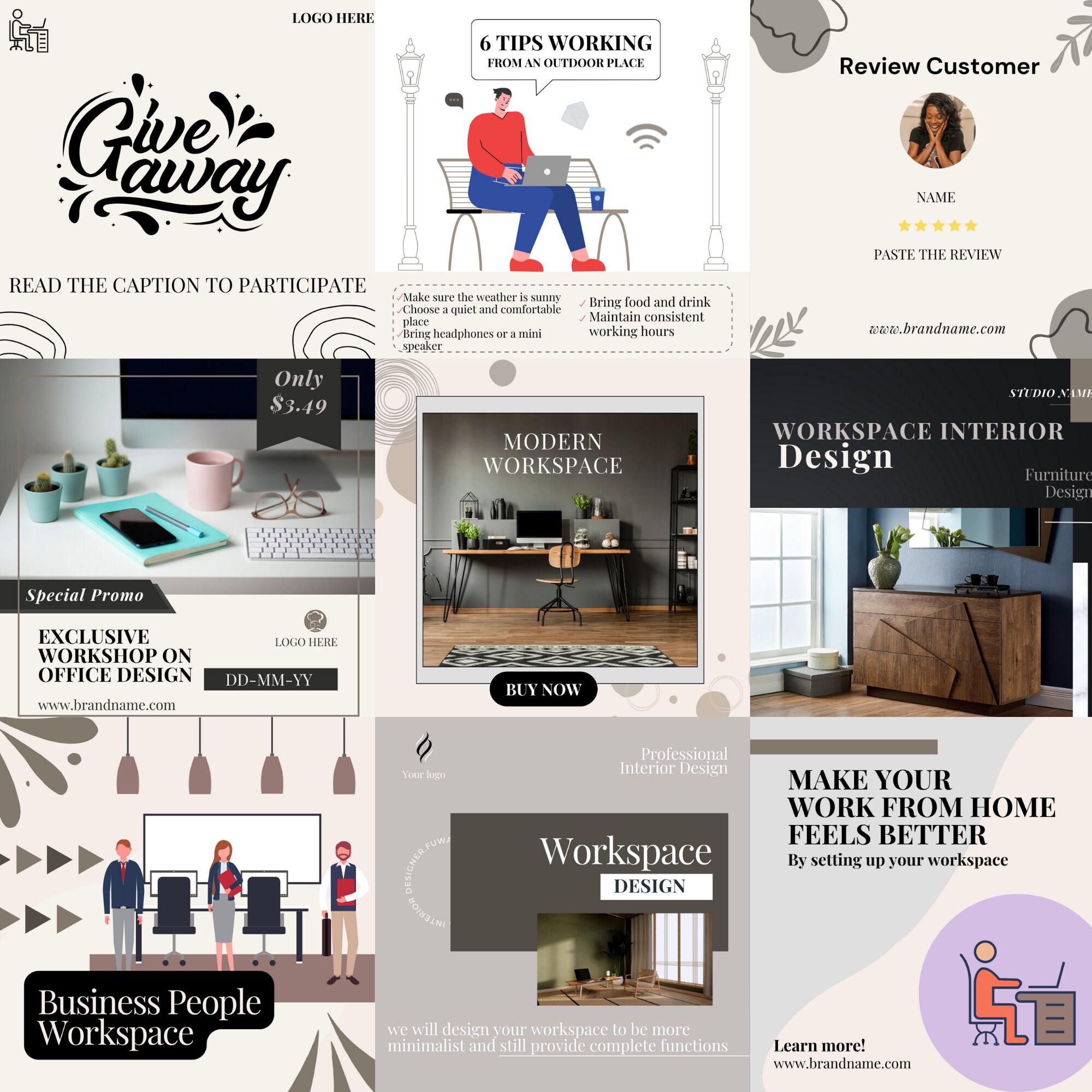 27 Workspace Instagram Post Template Kit for Online Presence Digital ...