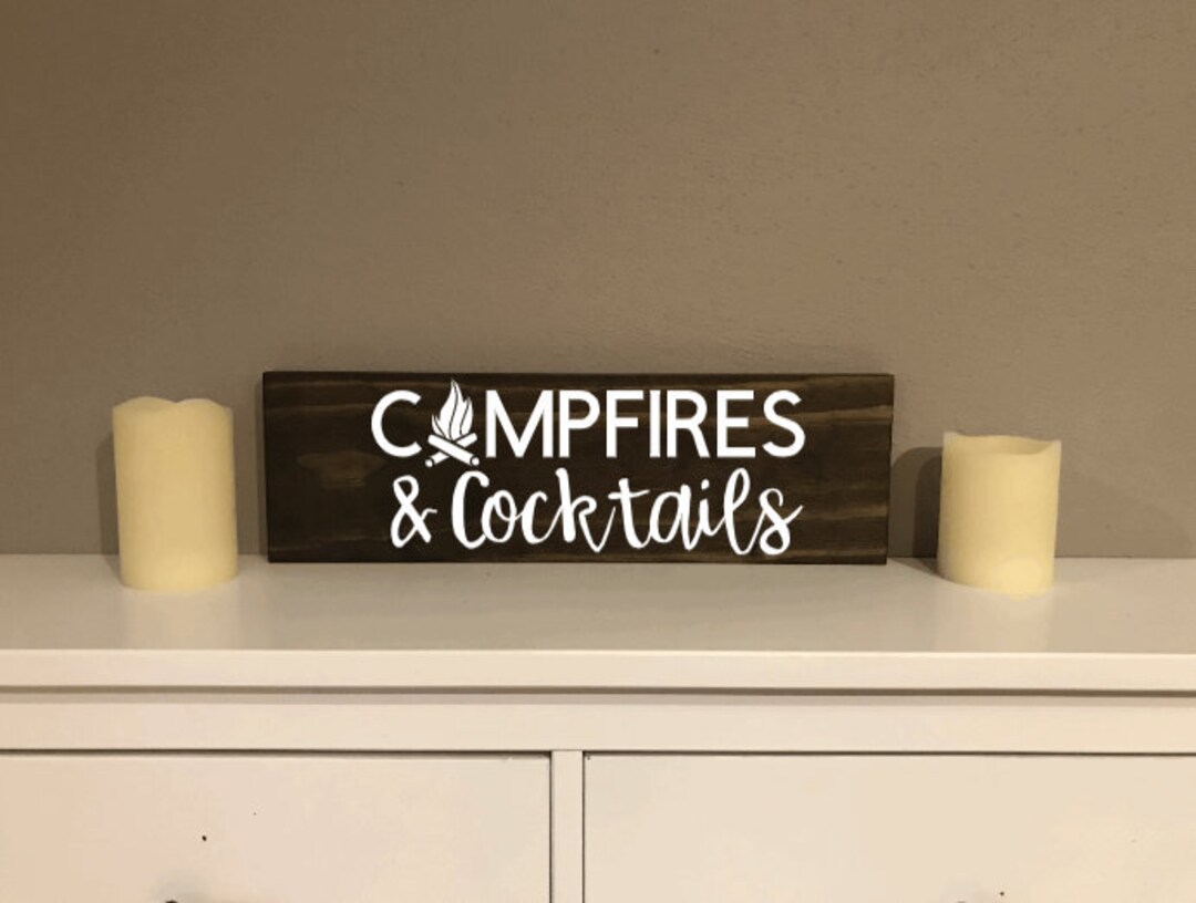 Campfire Wood Sign, Bonfire, Cocktails, Fire Pit, Outdoor Sign, Camping ...