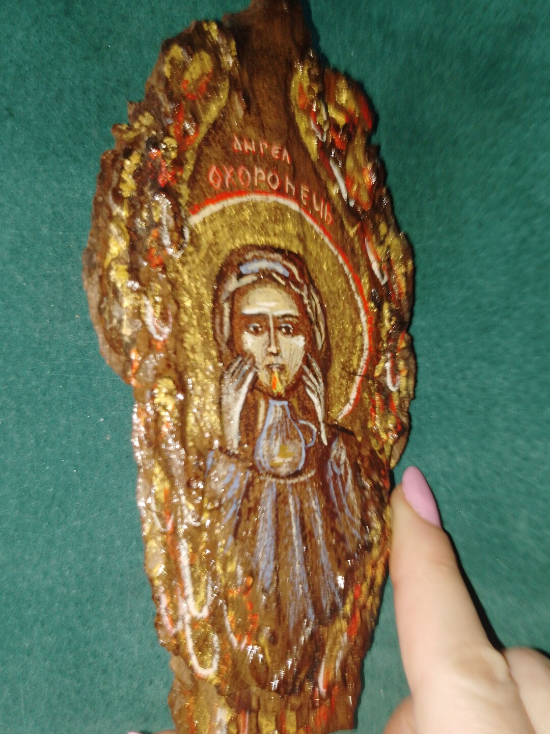 Icon Guardian Angel. on the Tree Bark . Souvenir. Souvenir ...