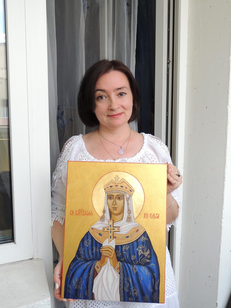 Orthodox Icon "holy Equal-to-the-apostles Princess Olga" Handwritten ...