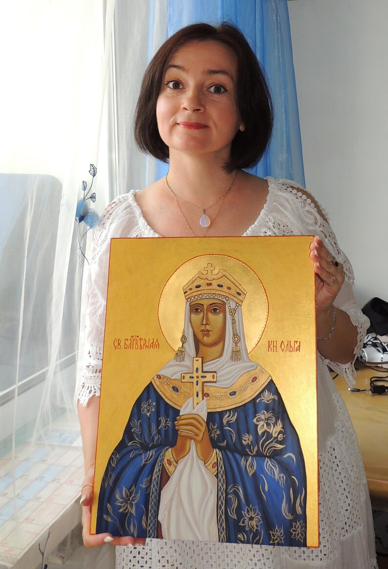 Orthodox Icon "holy Equal-to-the-apostles Princess Olga" Handwritten ...