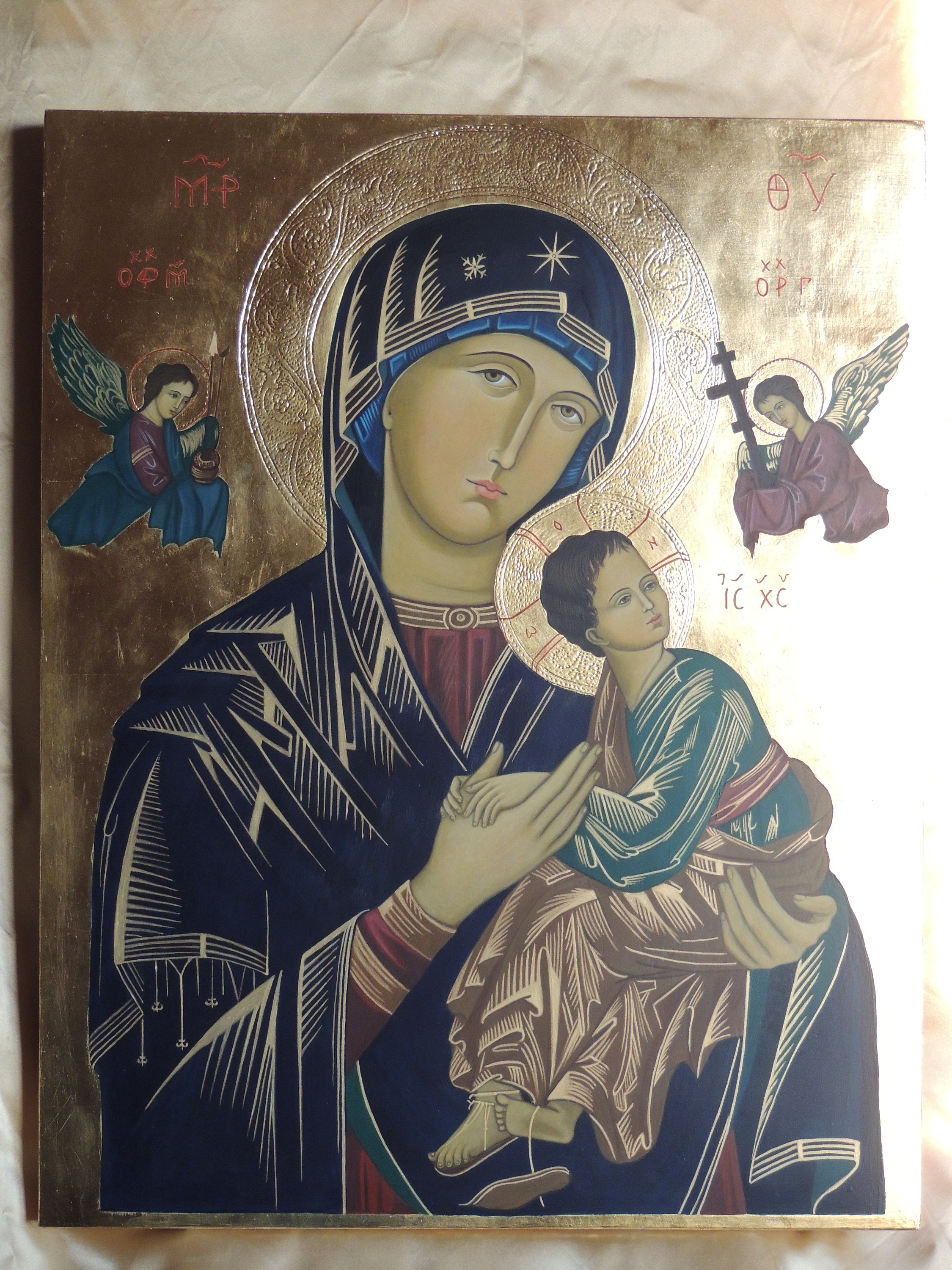 HAND PAINTING. Icon of the Mother of God and Jesus. Icon of the Mother ...