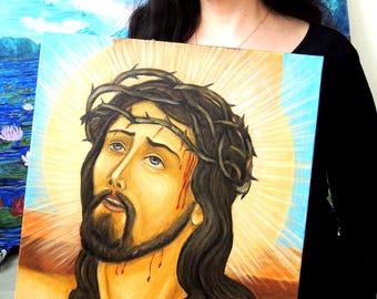 Holy Face of Jesus Christ Icon: Handmade Religious Painting - Etsy