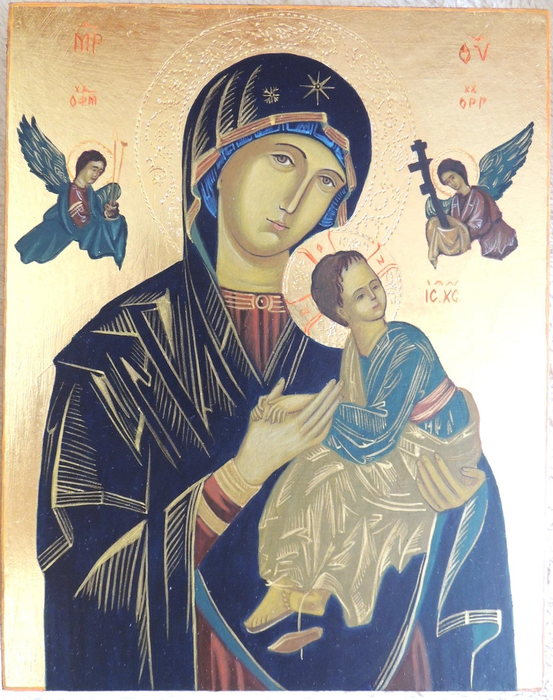 HAND PAINTING. Icon of the Mother of God and Jesus. Icon of the Mother ...