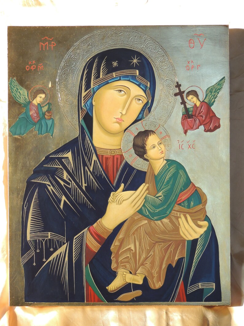 HAND PAINTING. Icon of the Mother of God and Jesus. Icon of the Mother ...