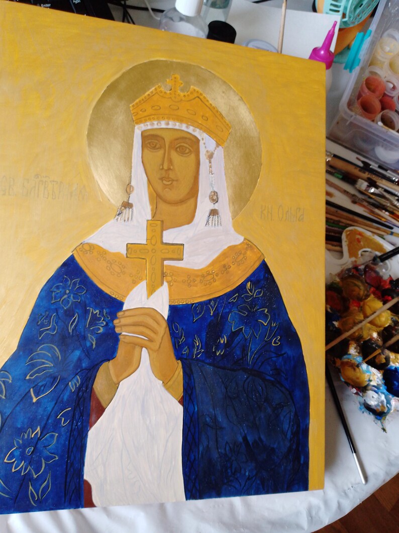 Orthodox Icon "holy Equal-to-the-apostles Princess Olga" Handwritten ...