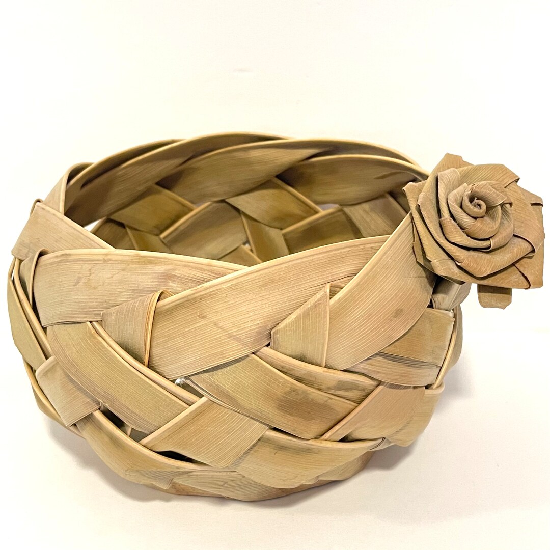 Handmade in Hawaii Palm Leaf Basket Rosette Decoration Vintage 6.5” - Etsy