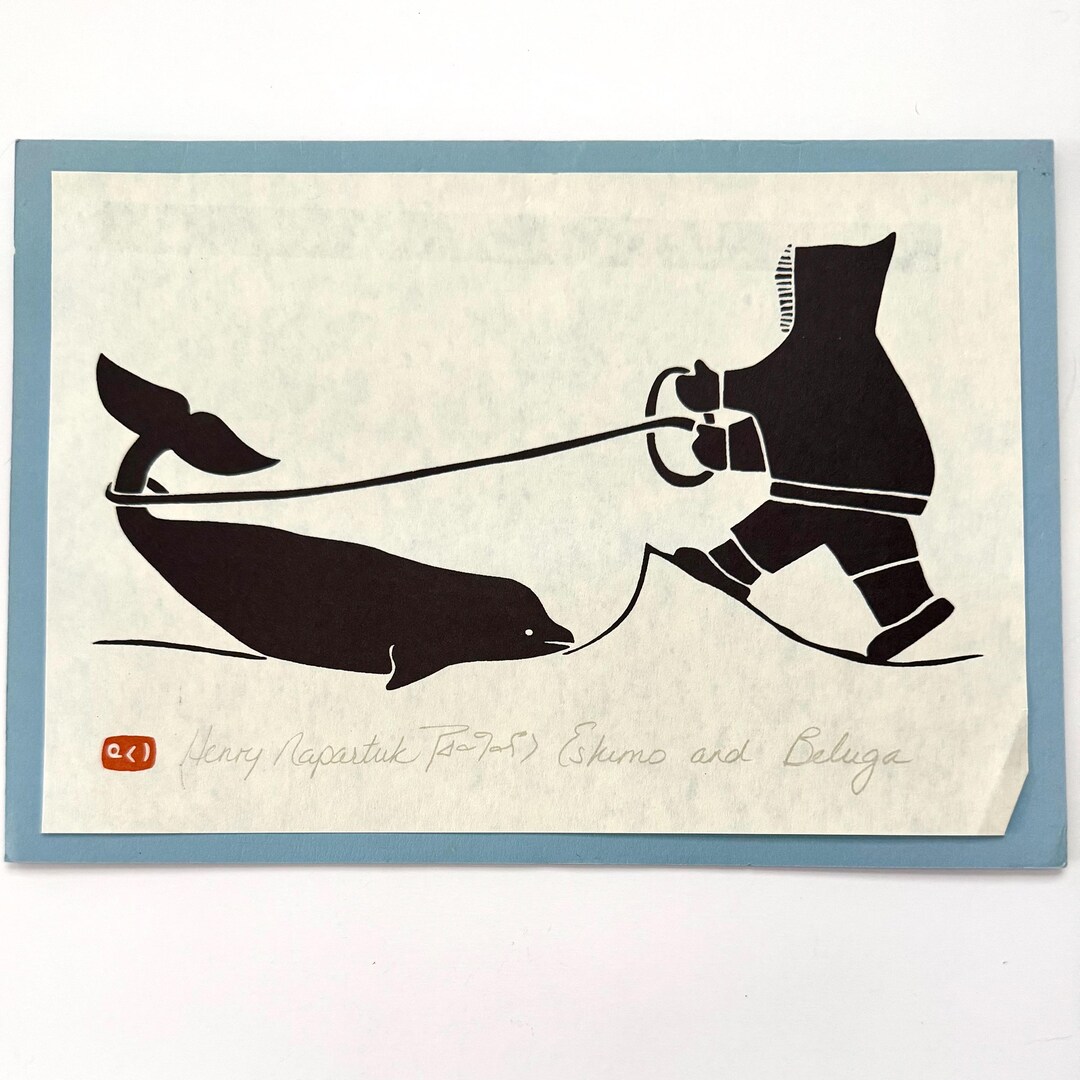 Henry Henri Napartuk “eskimo and Beluga” Inuit Artist Signed Print on ...