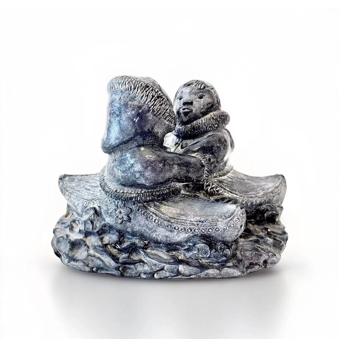 Wolf Original Sculpture Inuit Couple in Kayaks Handmade in Canada 5 ...