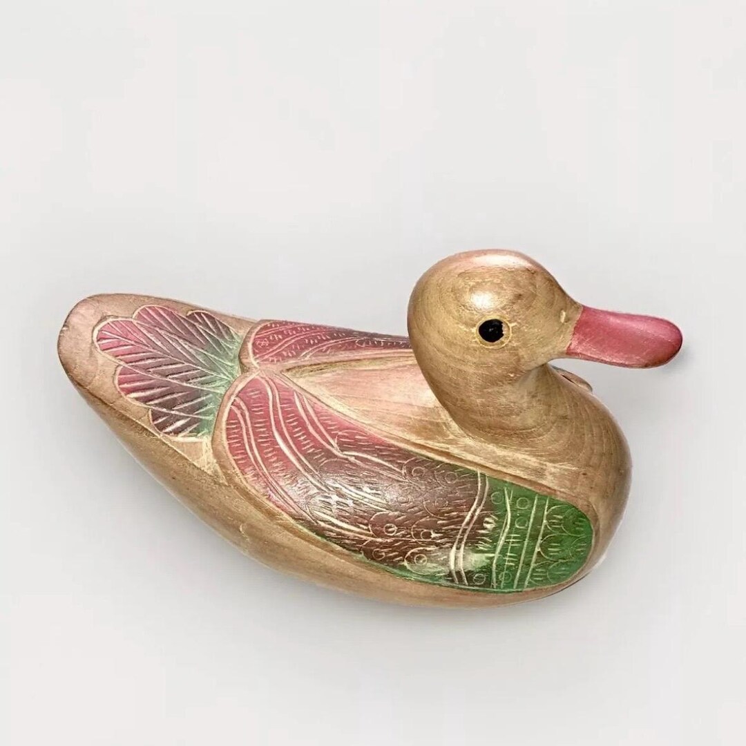 Hand-carved Solid Wood Duck Decorative Decoy Home Decor Display Etched ...