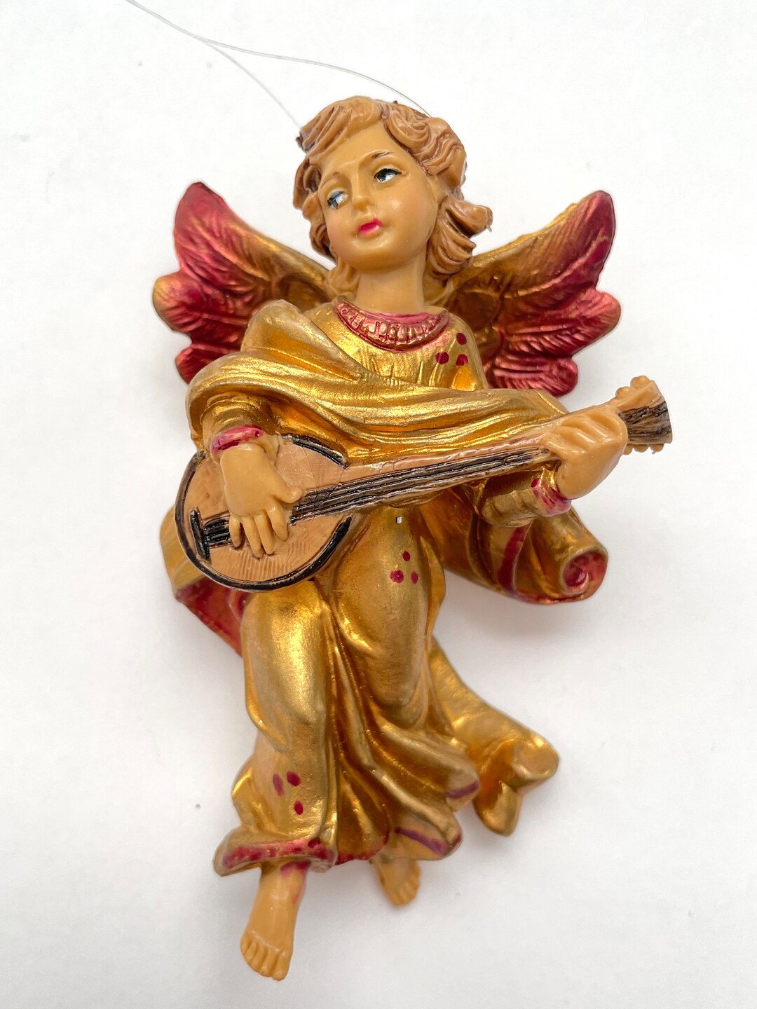 Hanging Angel Playing Mandolin Lute Christmas Ornament Vintage Made in ...