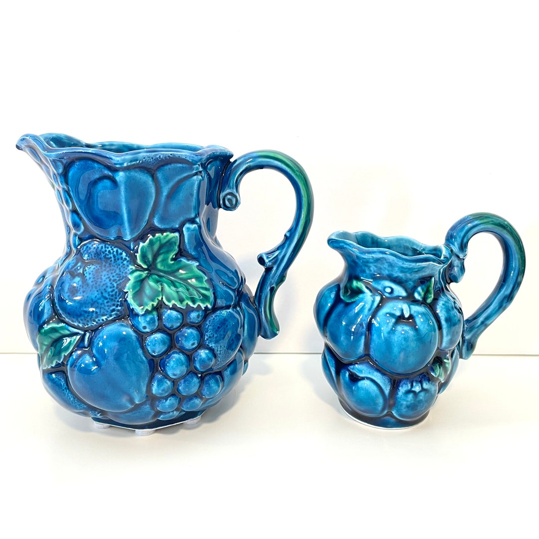 Vintage INARCO Japan Mood Indigo Blue 3D Fruit Creamer & Syrup Pitcher ...