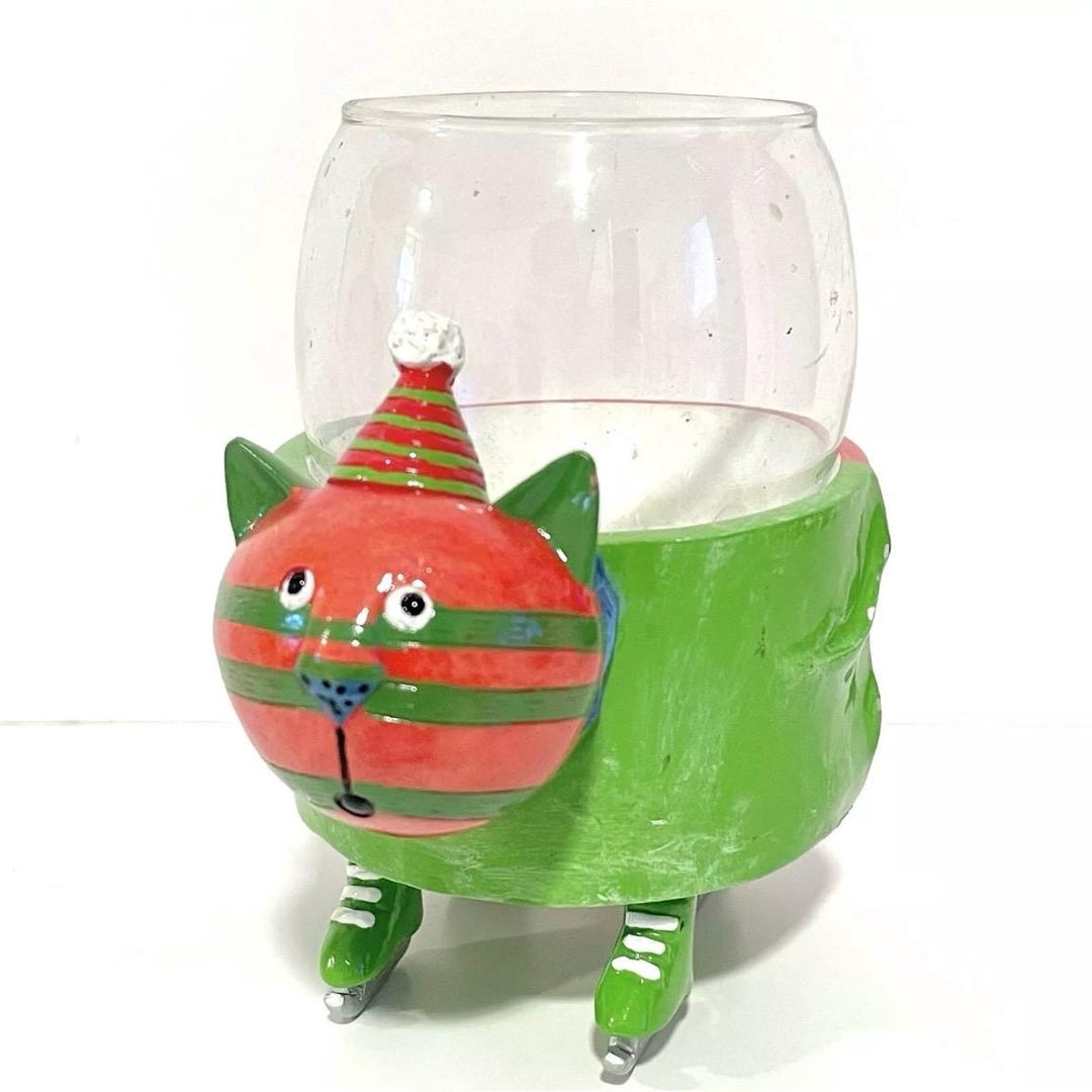 Nancy Wolff for Silvestri Whimsical Christmas Cat on Ice Skates Votive ...