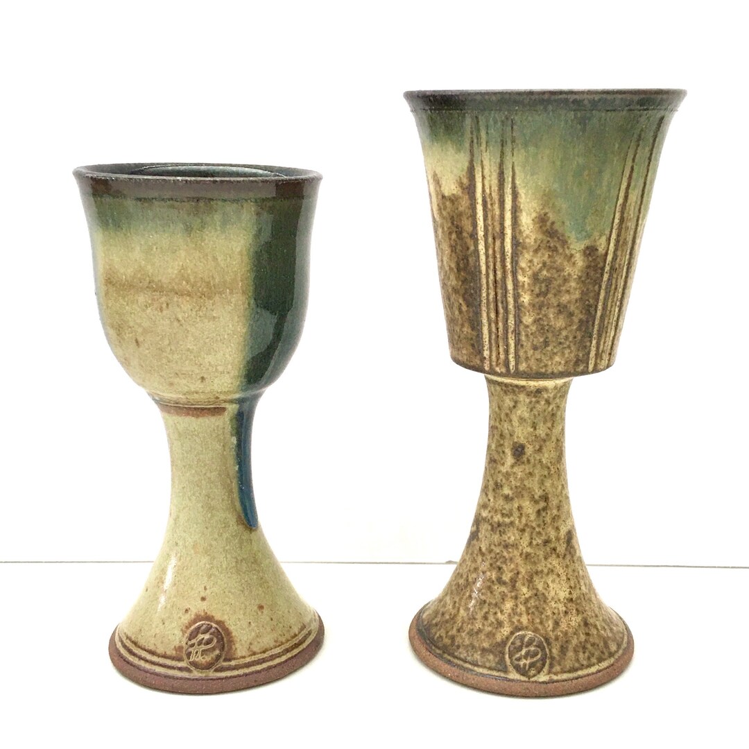 Two Handmade & Signed Studio Art Pottery Stoneware Chalice Goblets - Etsy