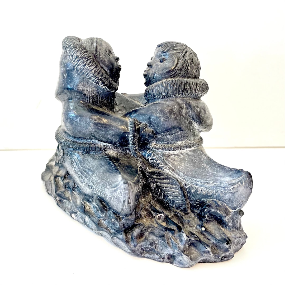A Wolf Original Sculpture Inuit Couple in Kayaks Handmade in - Etsy