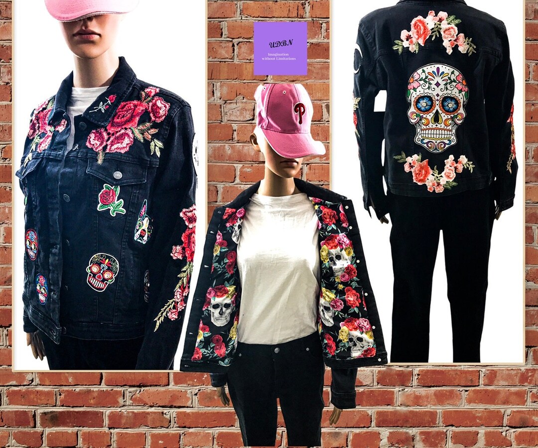 Day of the Dead Patch Jacket Sugar Skull Jacket Chaqueta de parche ...