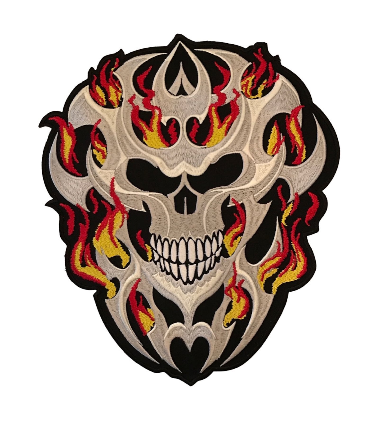 Large Flaming Skull Back Patch Biker Iron or Sew on Patch | Etsy