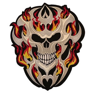 Large Flaming Skull Back Patch Biker Iron or Sew on Patch | Etsy