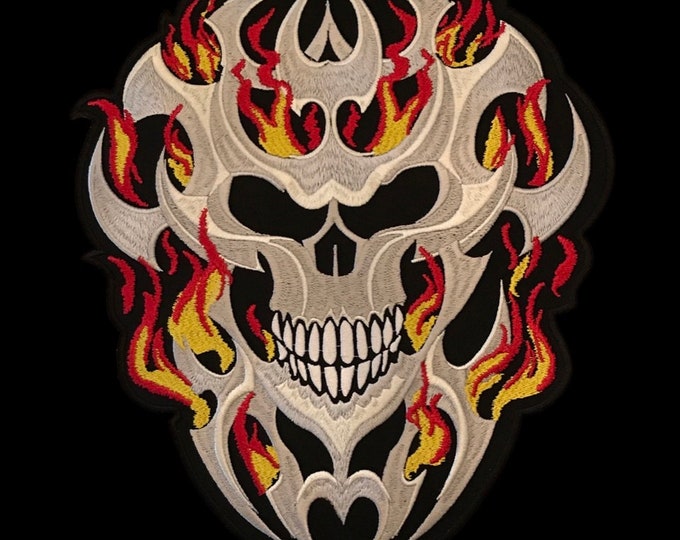 Large Flaming Skull Back Patch Biker Iron or Sew on Patch - Etsy