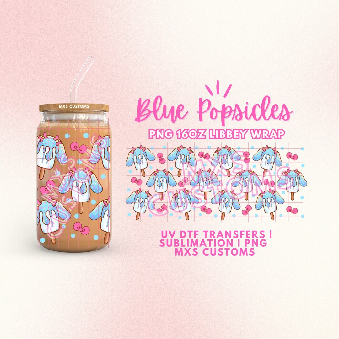 Blue Popsicles Wrap PNG, Kawaii Cute Wrap for UV DTF, Trendy Transfer ...