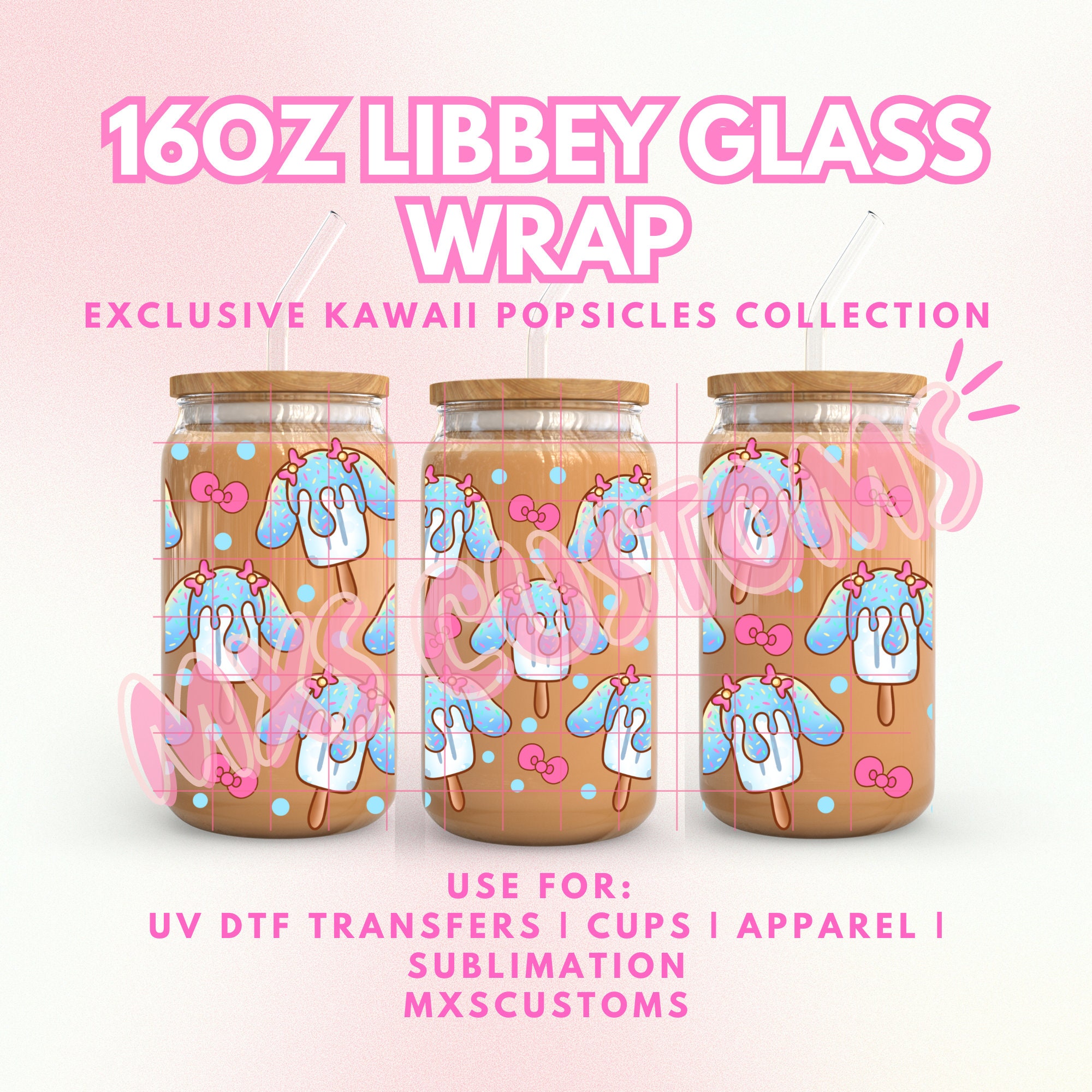 Blue Popsicles Wrap PNG, Kawaii Cute Wrap for UV DTF, Trendy Transfer ...