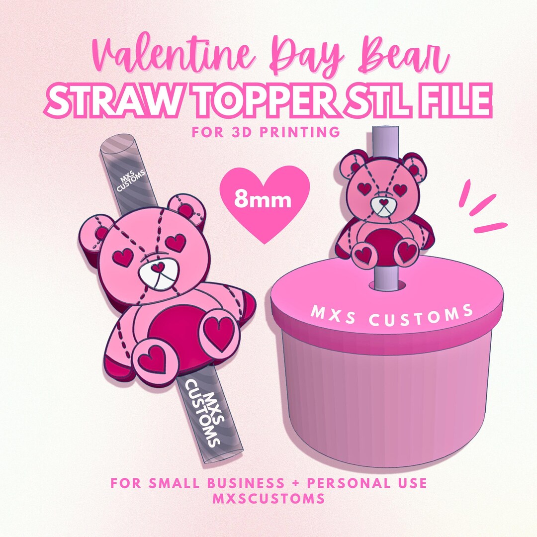 Valentine's Day Straw Topper STL File for 3D Printing | Cute 8mm Straw ...