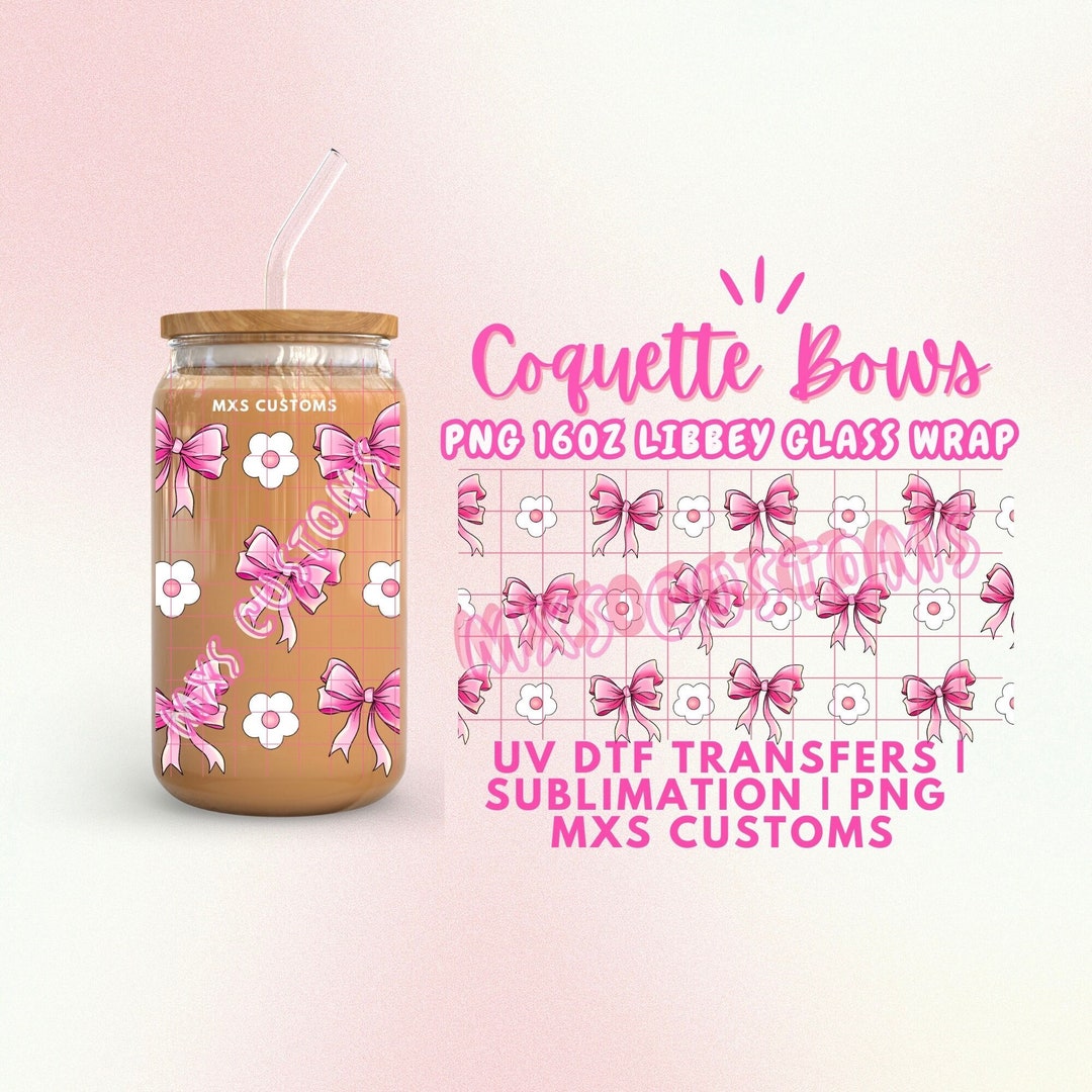 Preppy Coquette Bow PNG, Pink Pastel Digital Cup Wrap for UV DTF Prints ...