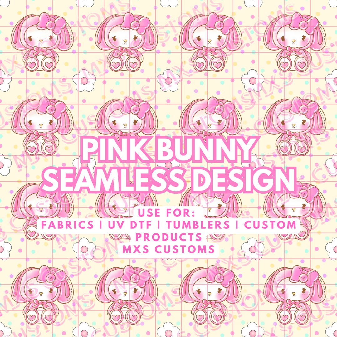 Cute Pink Bunny Seamless PNG, Trendy Rabbit Digital Pattern for Fabrics ...