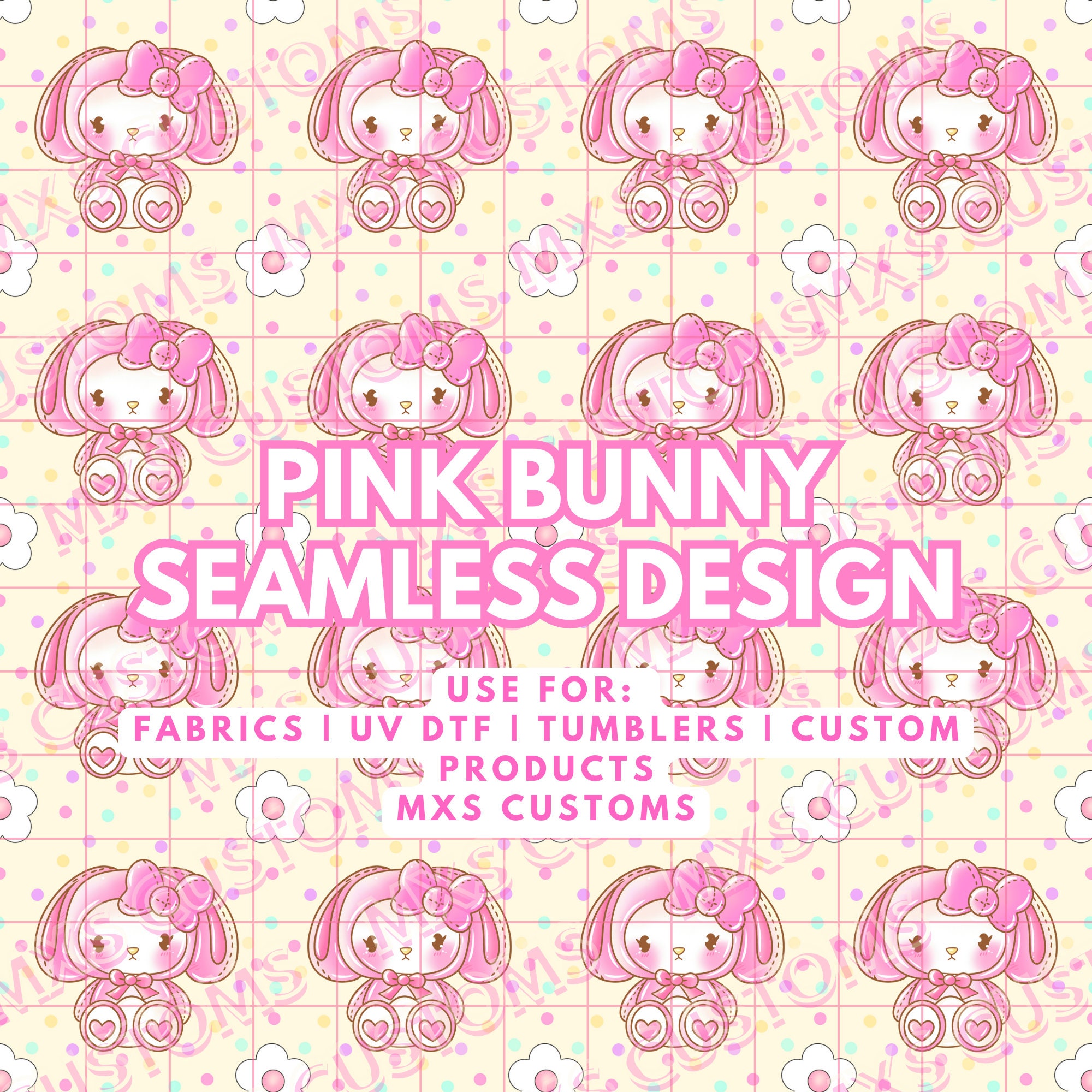 Cute Pink Bunny Seamless PNG, Trendy Rabbit Digital Pattern for Fabrics ...