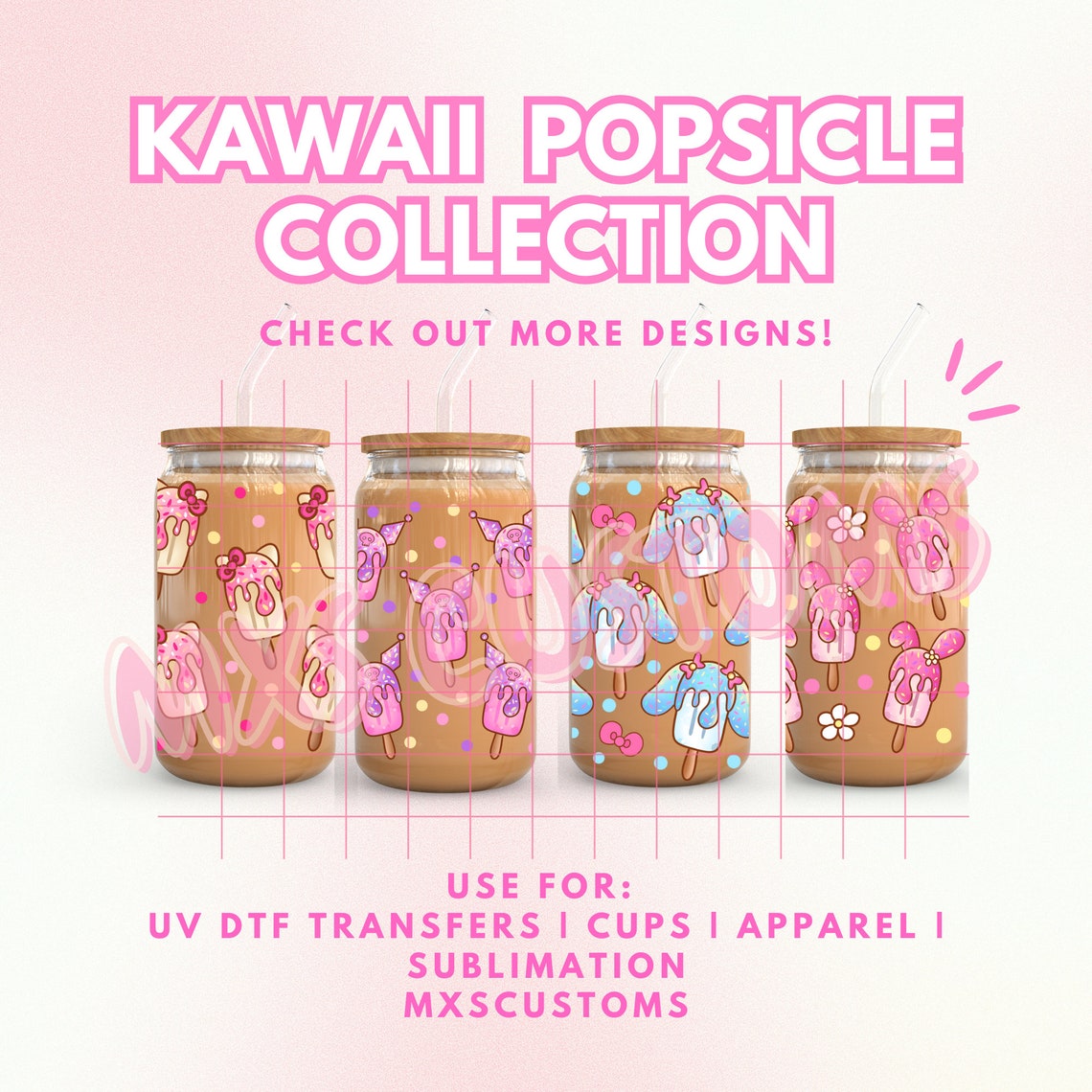 Blue Popsicles Wrap PNG, Kawaii Cute Wrap for UV DTF, Trendy Transfer ...