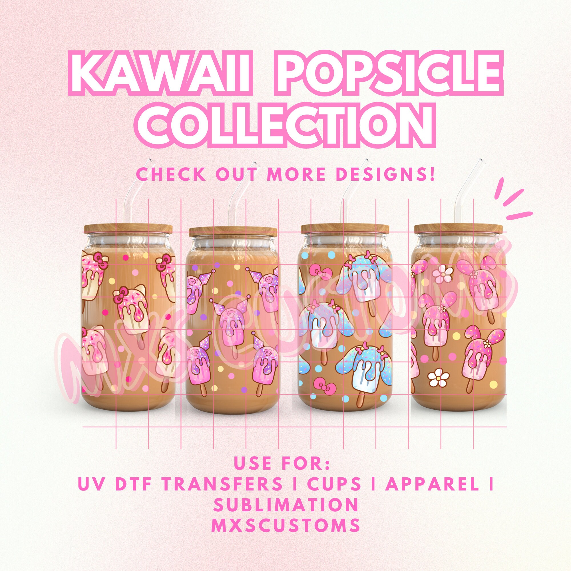 Blue Popsicles Wrap PNG, Kawaii Cute Wrap for UV DTF, Trendy Transfer ...