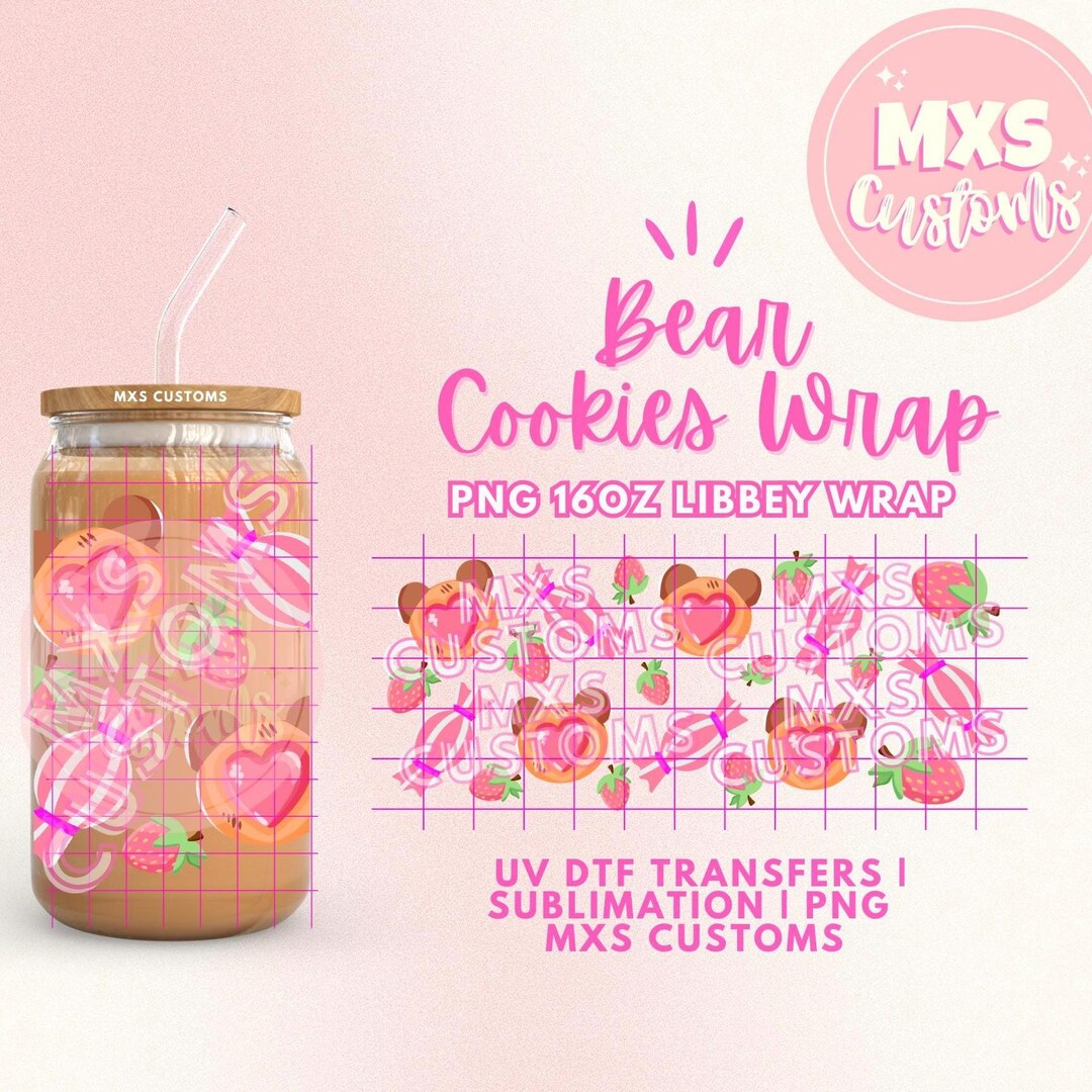 Kawaii Bear Cookie Wrap PNG, Tumbler Dessert Cup Wrap Design for UV DTF ...