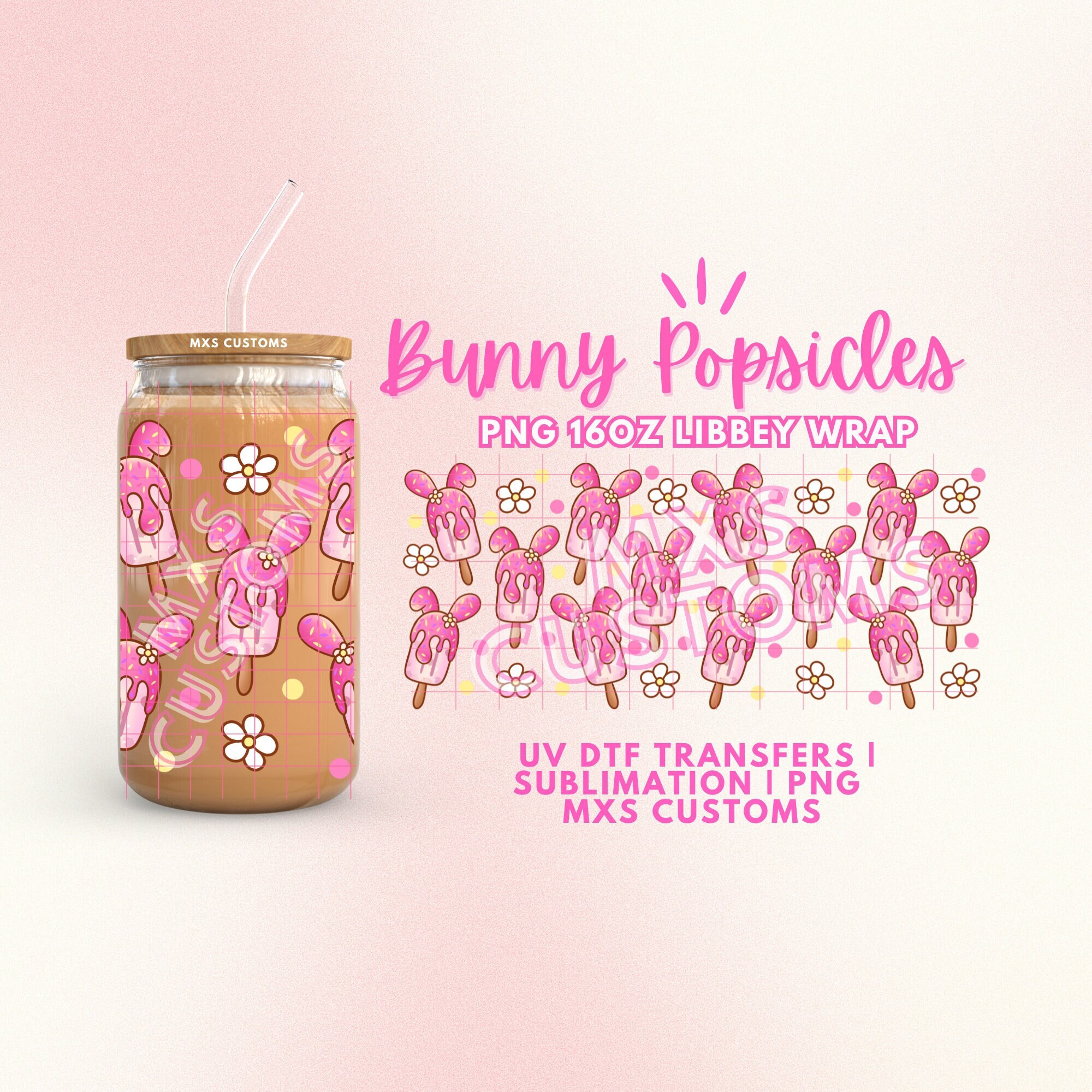 Bunny Popsicles Wrap PNG, Kawaii Cute Wrap for UV DTF, Trendy Transfer ...