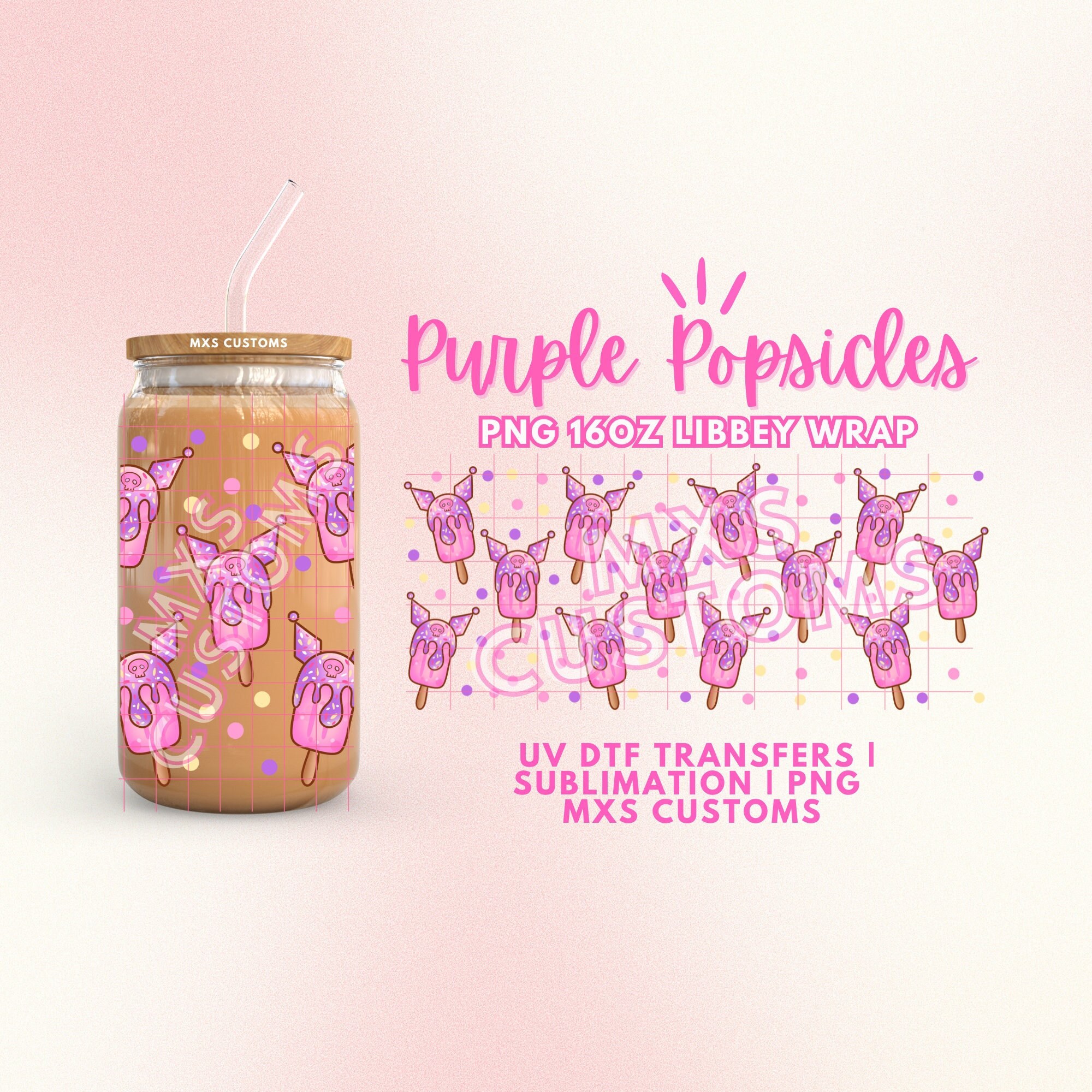 Purple Popsicles Wrap PNG, Kawaii Girly Wrap for UV DTF, Preppy ...