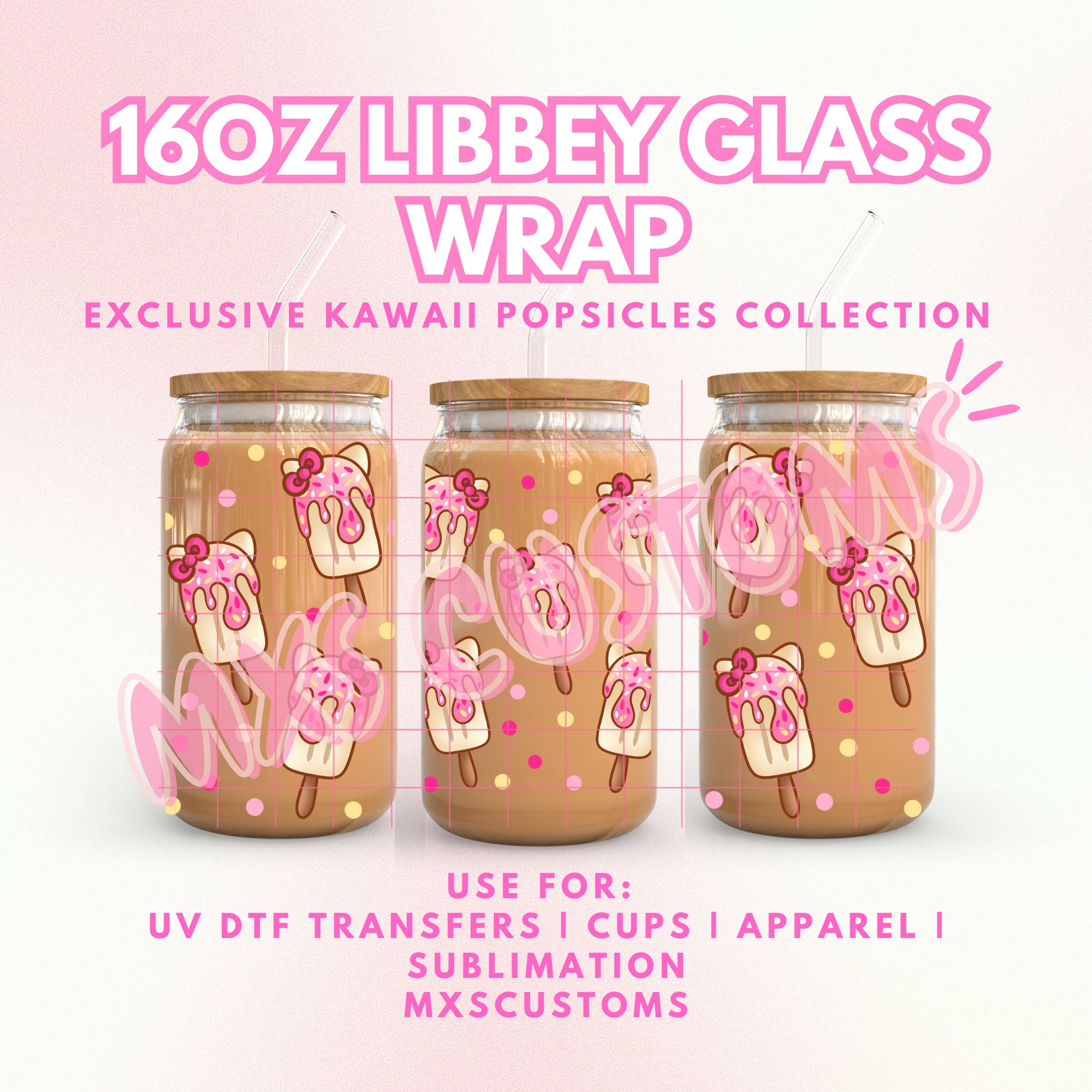 Kitty Popsicles Wrap PNG, Cute Girly Cup Wrap for UV DTF, Preppy ...