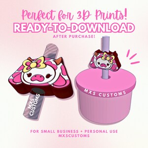 Kawaii Cow Straw Topper STL File for 3D Printing | Cute 8mm Straw ...