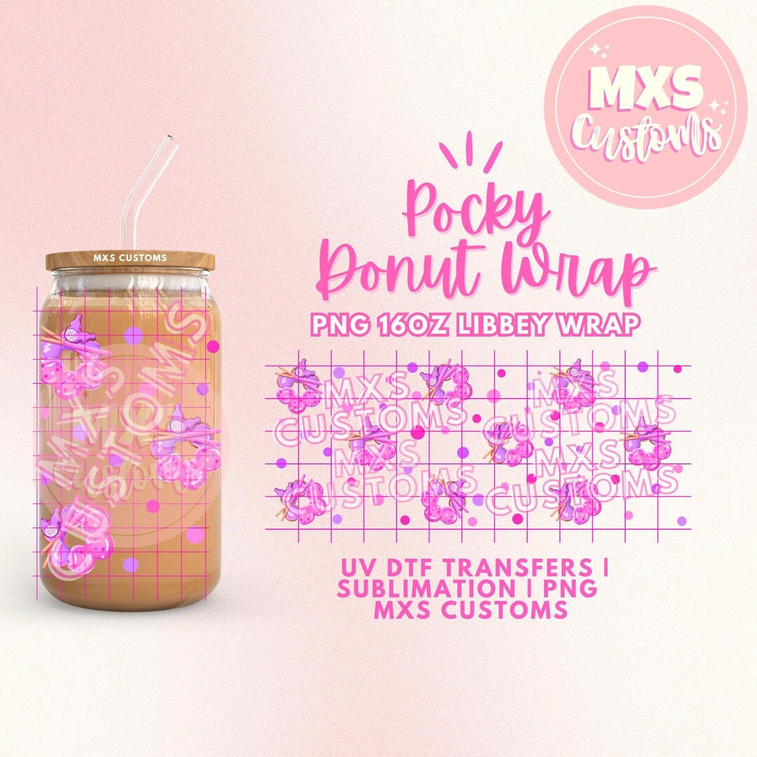 Pocky Mochi Donut Glass Cup Wrap PNG, Pastel Cup Wrap Design for UV DTF ...
