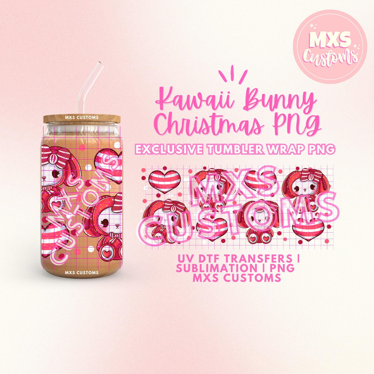 Kawaii Candy Cane Wrap PNG, Tumbler Holiday Cup Wrap Design for UV DTF ...