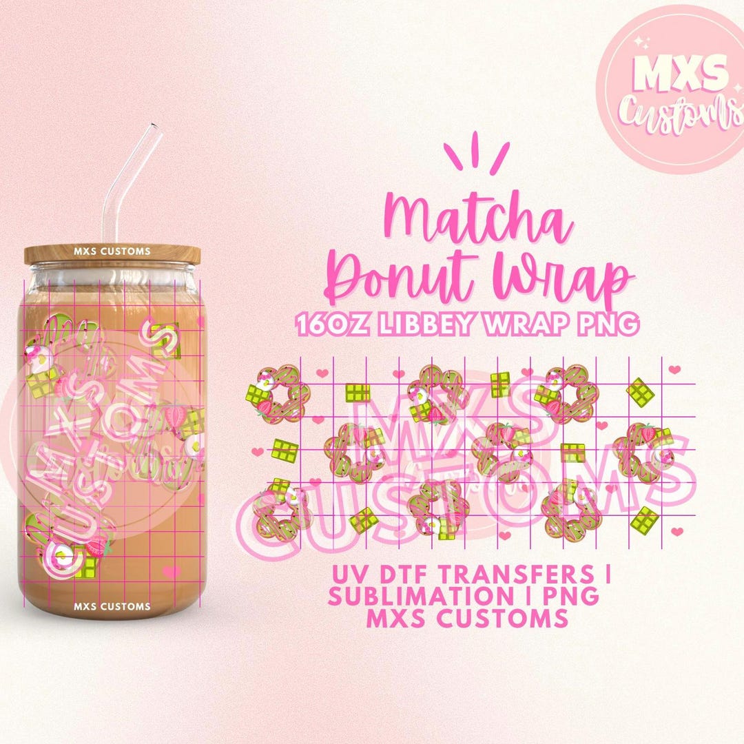 Cute Matcha Donut Tumbler Wrap PNG, Pastel Cup Wrap Design for UV DTF ...