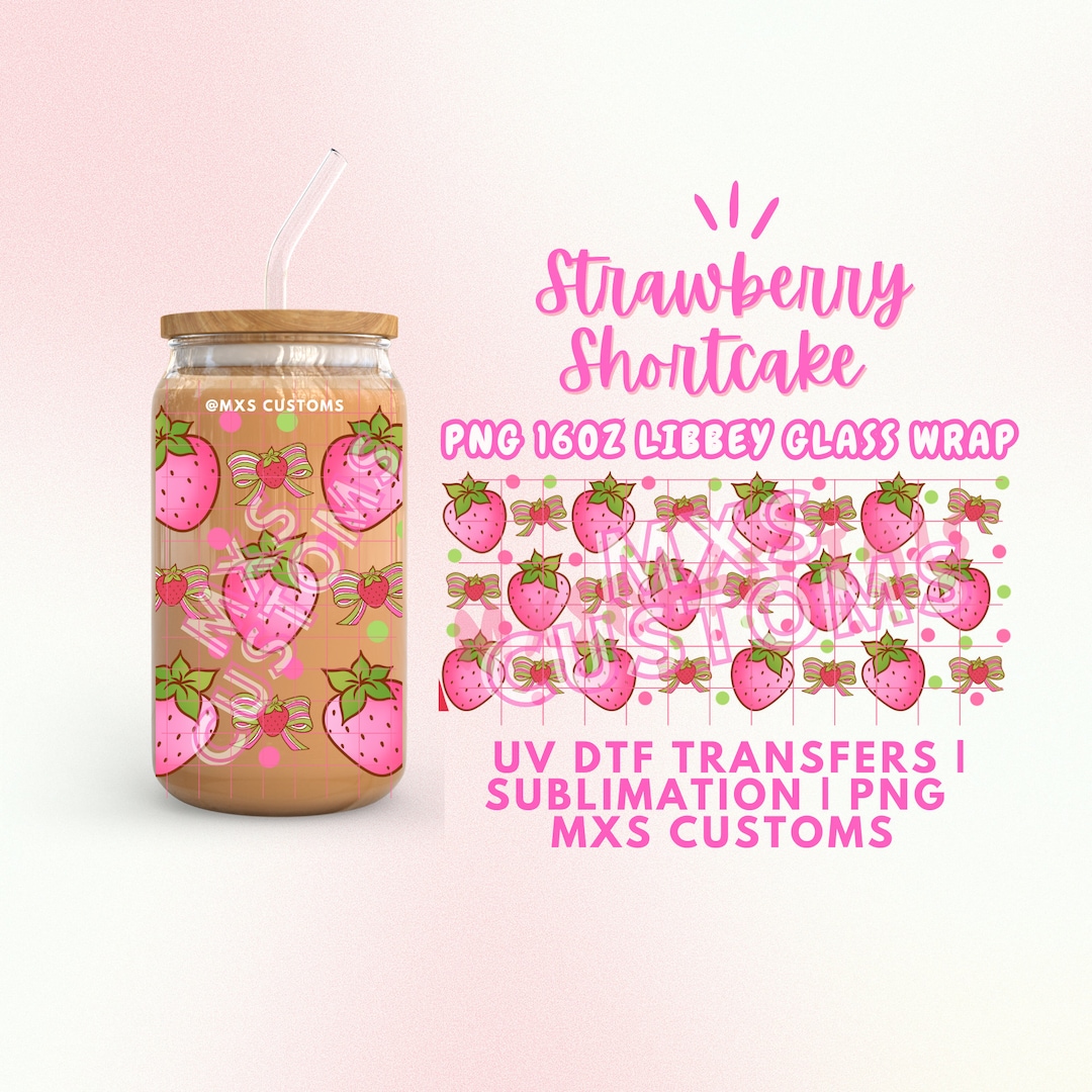 Strawberry Shortcake Wrap PNG, Cute Cup Wrap for UV DTF, Preppy 90s ...
