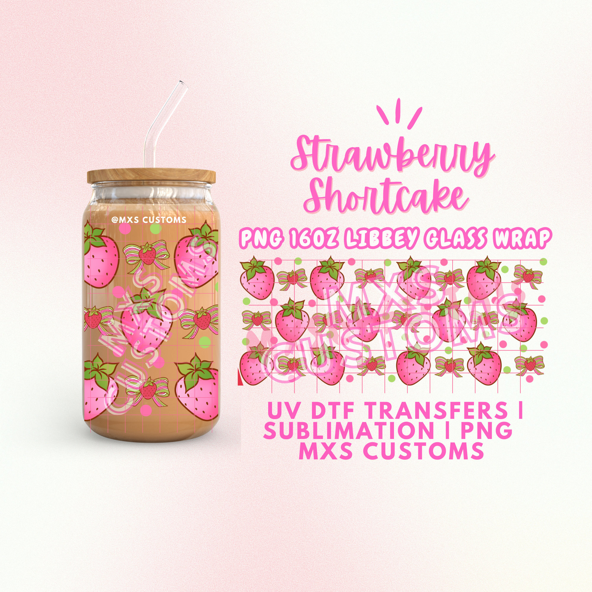 Strawberry Shortcake Wrap PNG, Cute Cup Wrap for UV DTF, Preppy 90s Print Digital File for ...