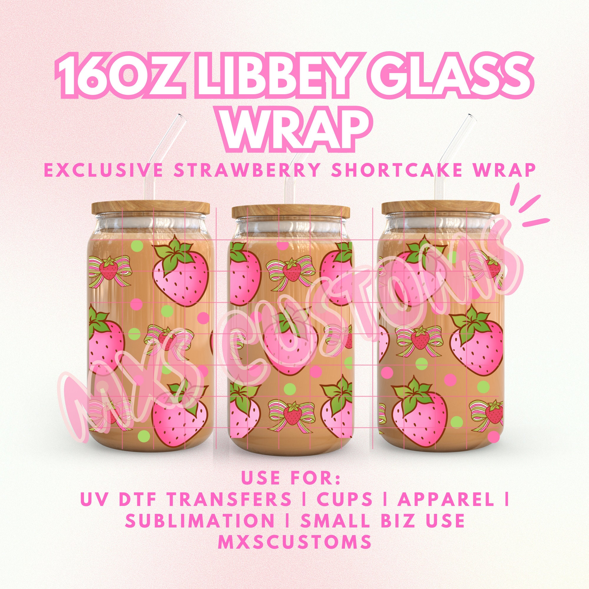 Strawberry Shortcake Wrap PNG, Cute Cup Wrap for UV DTF, Preppy 90s Print Digital File for ...