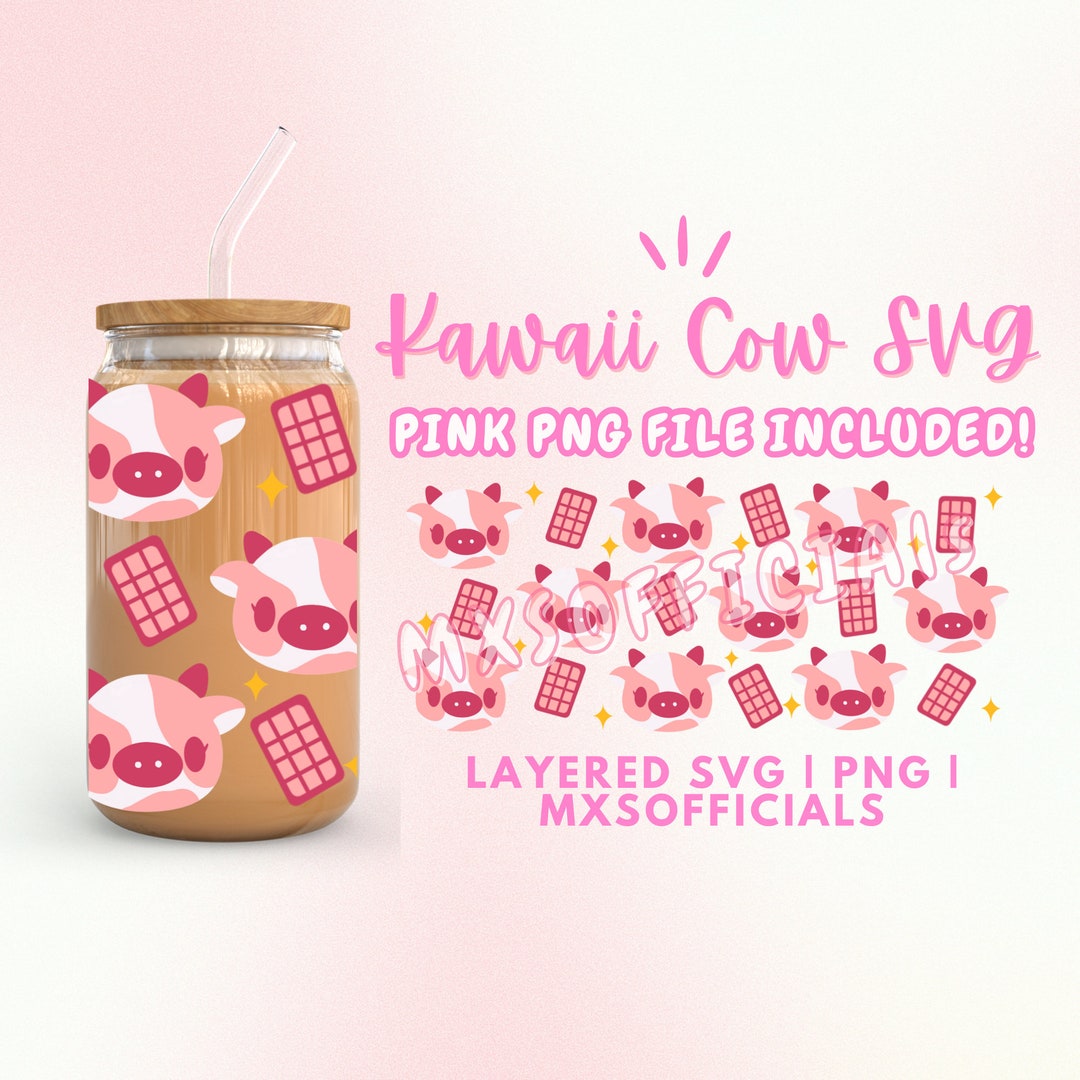 Kawaii Cow Glass Wrap 16oz, Pink Cows Glass Wrap, Cute Cows SVG Cup ...