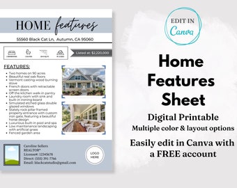 Real Estate Home Features Sheet, Editable Real Estate Features, Realtor ...
