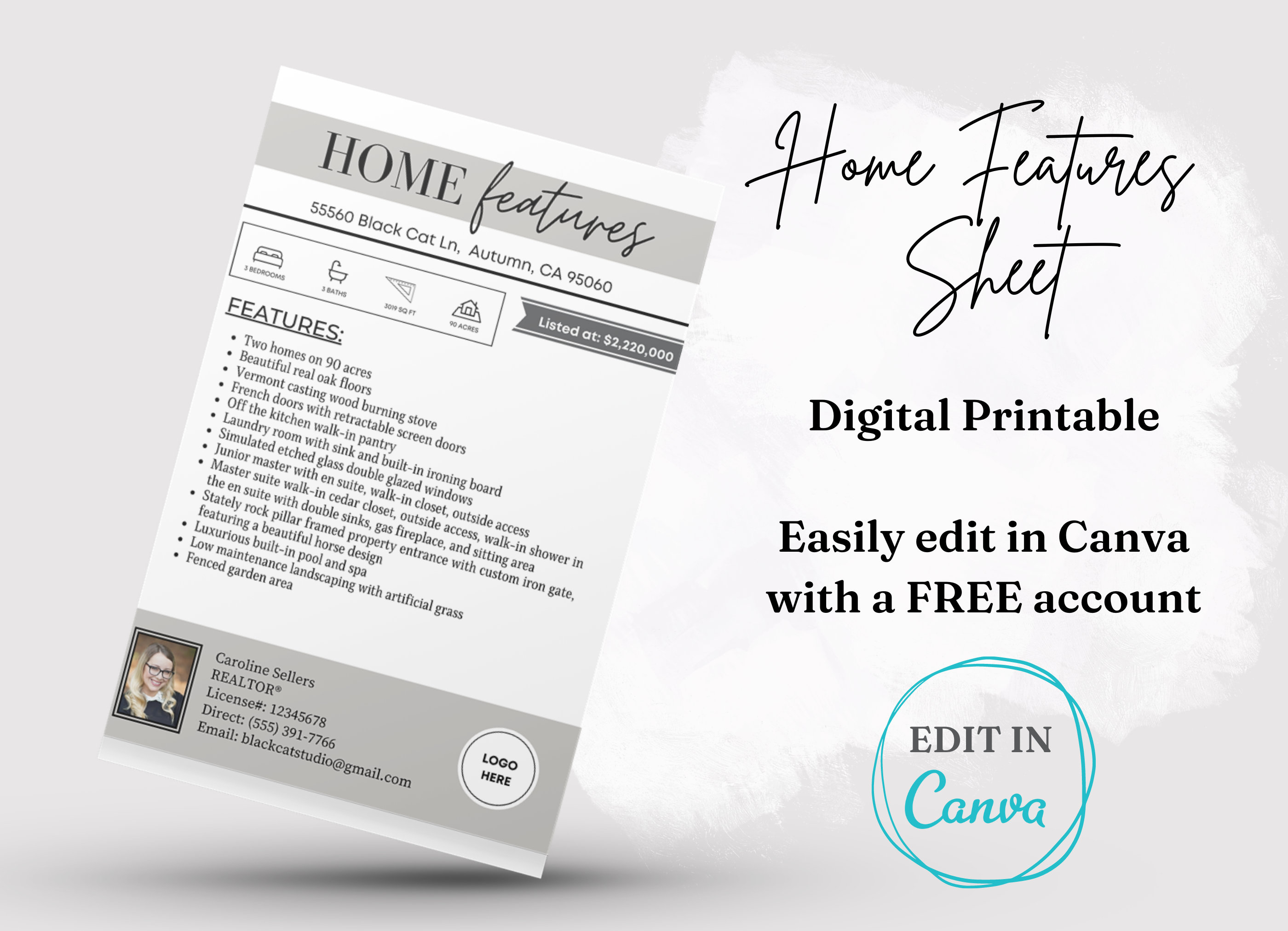 Real Estate Home Features Sheet, Editable Real Estate Features Sheet ...