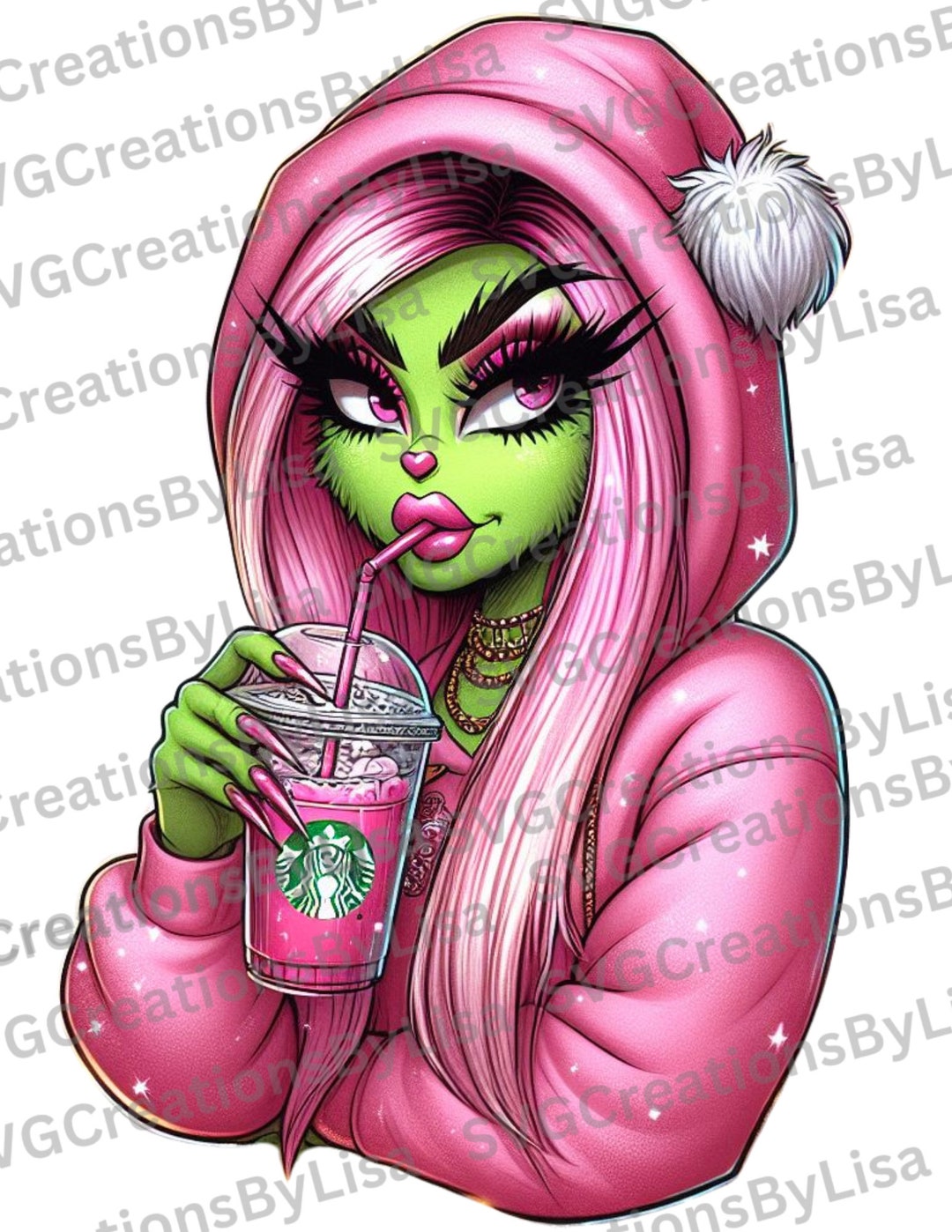 Boujee Grinch en rosa, PNG, sublimación, lindo Grinch - Etsy España