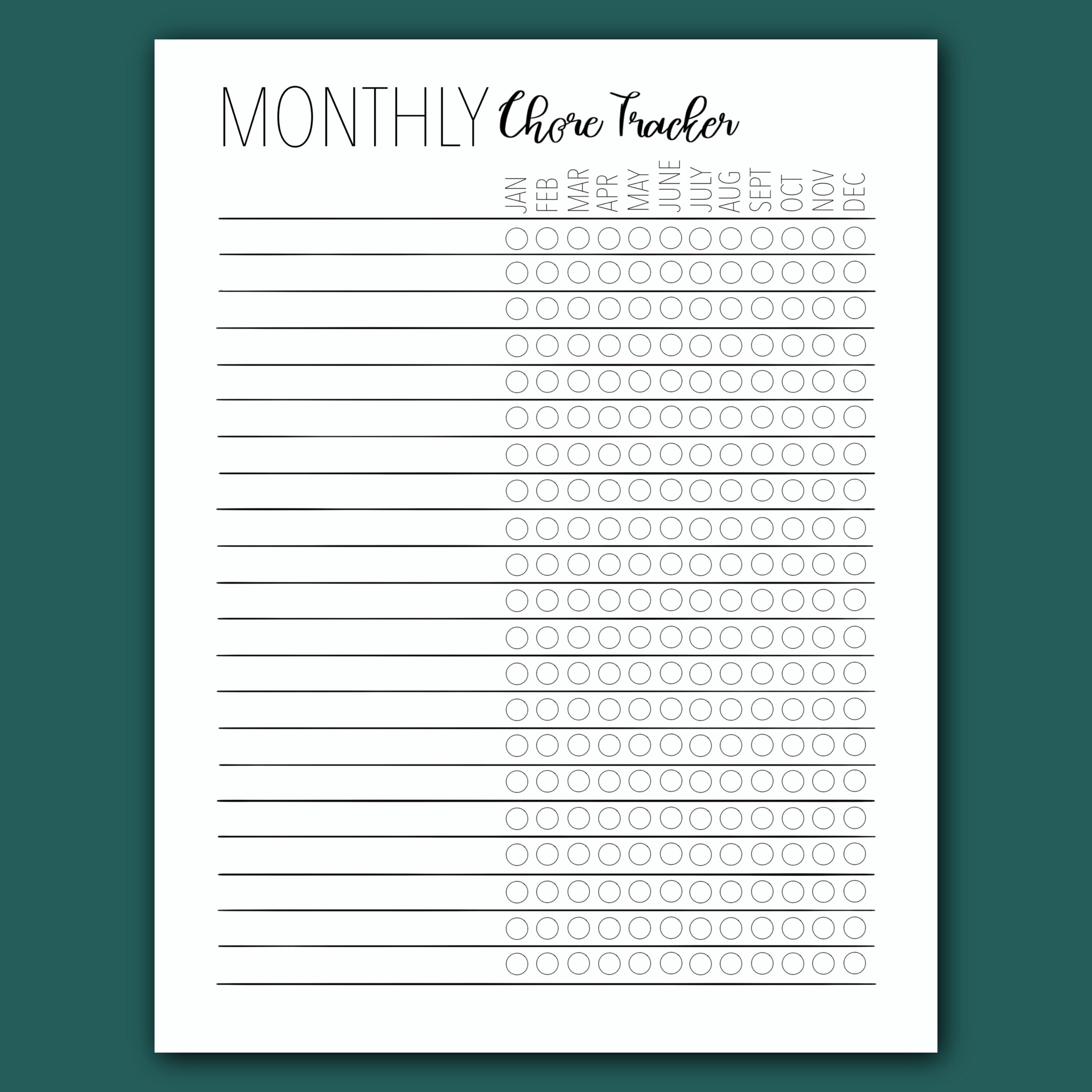Monthly Chore Tracker, Household Chore Tracker, Monthly Chore Chart ...