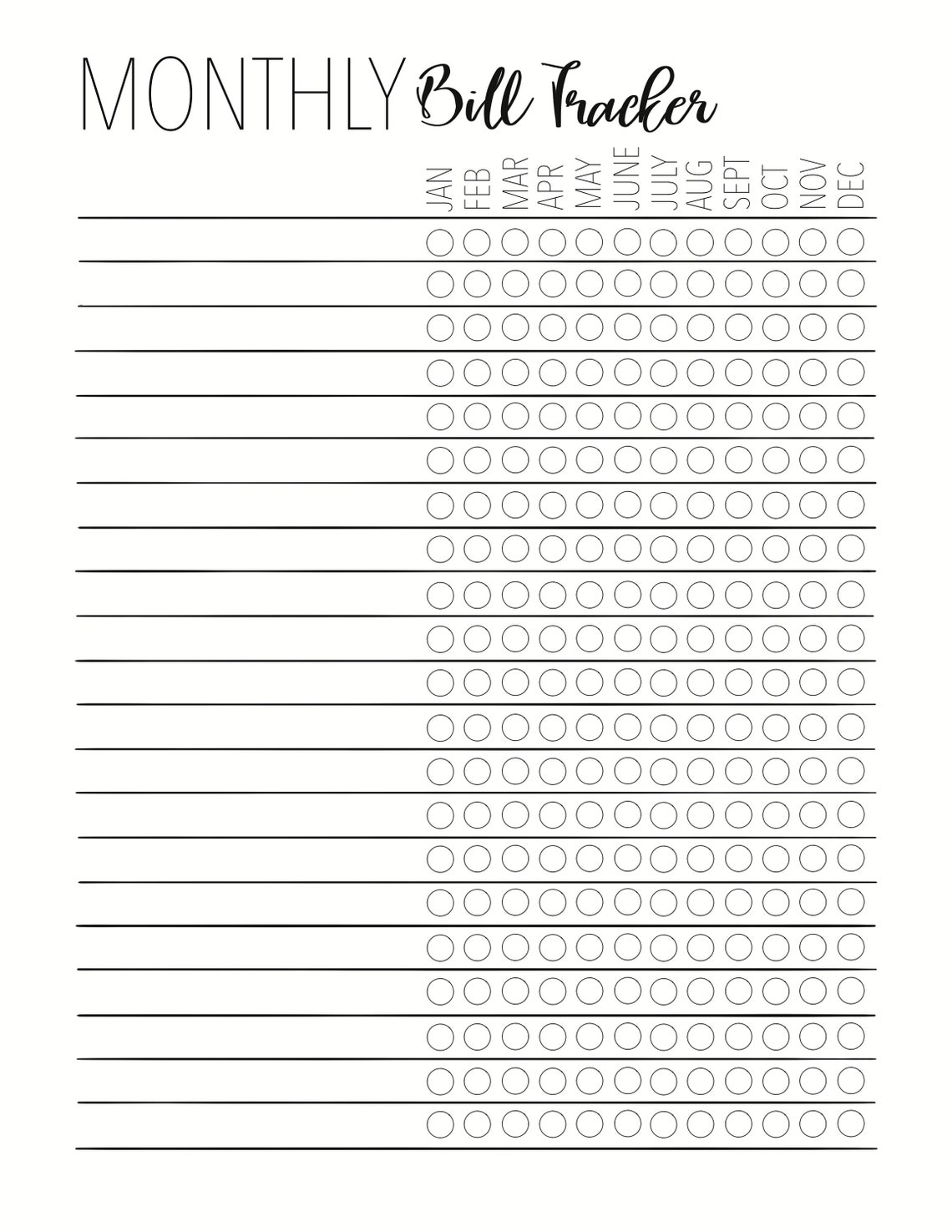 Monthly Bill Tracker, Bill Pay Tracker, Monthly Bills Printable ...
