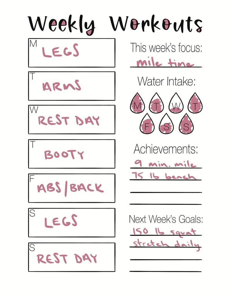 Weekly Workout Tracker, Exercise Planner, Workout Printable, Exercise ...