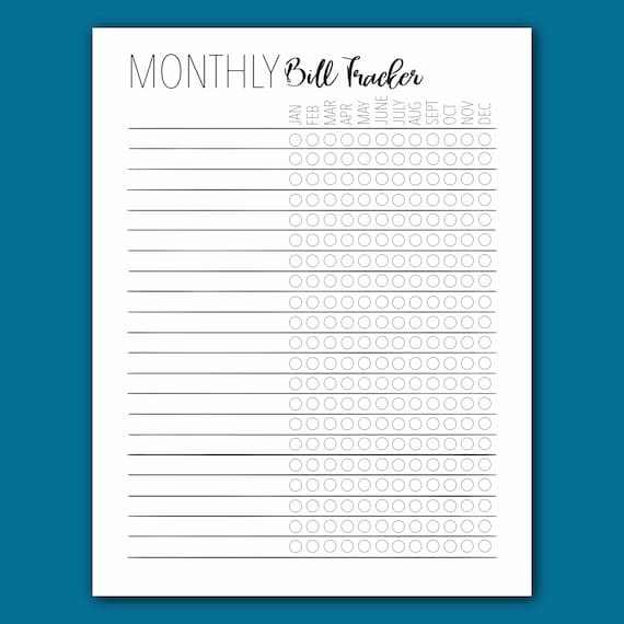 Monthly Bill Tracker Bill Pay Tracker Monthly Bills - Etsy